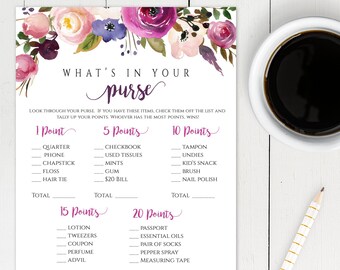 Purple Floral Shower Game What's in Your Purse Game - Etsy