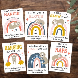 Sloth Valentines Day Card Template, Rainbow Valentines Cards for Kids ...