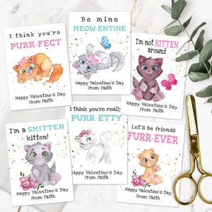 Cat Valentine Card Template, Kitten Valentines Cards for Kids Classroom ...