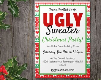 Ugly Sweater Invitation. EDITABLE Personalised Template. Christmas ...