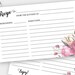 Pink Floral Recipe Card Template, Bridal Shower Recipe Card, Printable ...
