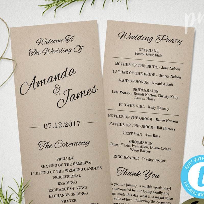 Rustic Wedding Program - Etsy