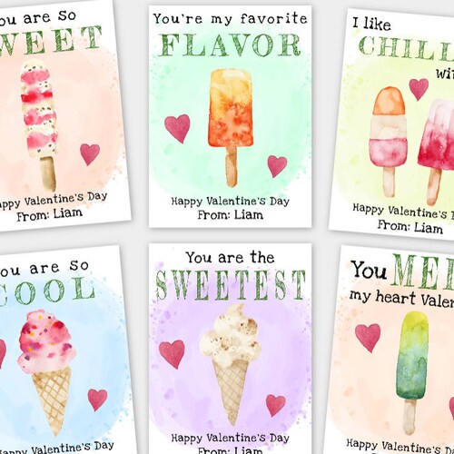 Ice Cream Cone Valentine DIY Editable Print Cards for Kids - Etsy