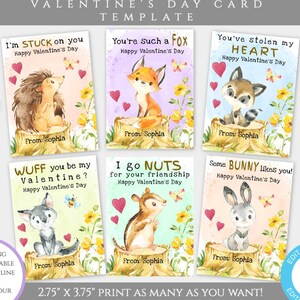 Woodland Animal Valentines Day Card Template, Forest Animal Valentines ...