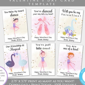 Dance Valentines Day Card Template, Ballet Valentines Cards for Kids ...