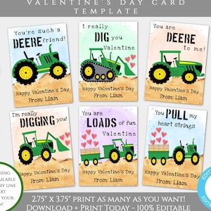 Tractor Valentines Day Card Template, Tractor Valentines Cards for Kids ...