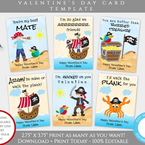 Pirate Valentines Day Card Template, Pirate Valentines Cards for Kids ...