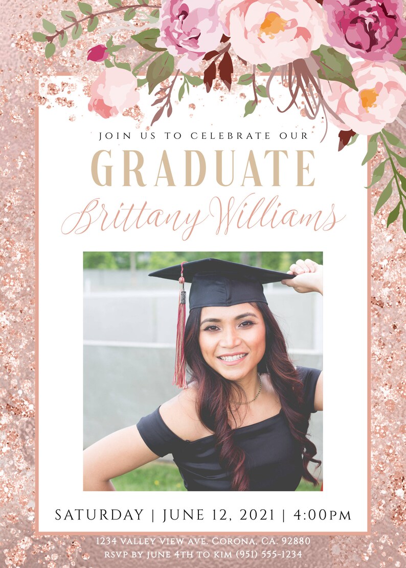 Rose Gold Glitter Graduation Invitation Template Graduation | Etsy
