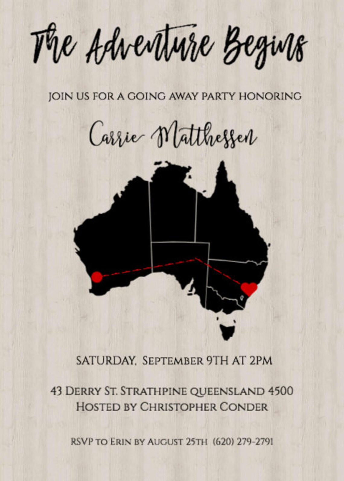 Australia Map Invitation, Map Invitation, Going Away Party Invitation ...