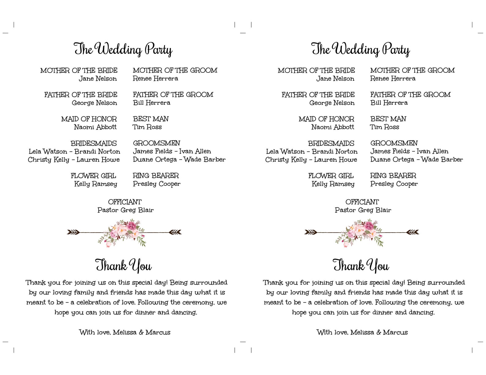 Pink Floral Wedding Program Template Wedding Program Order - Etsy