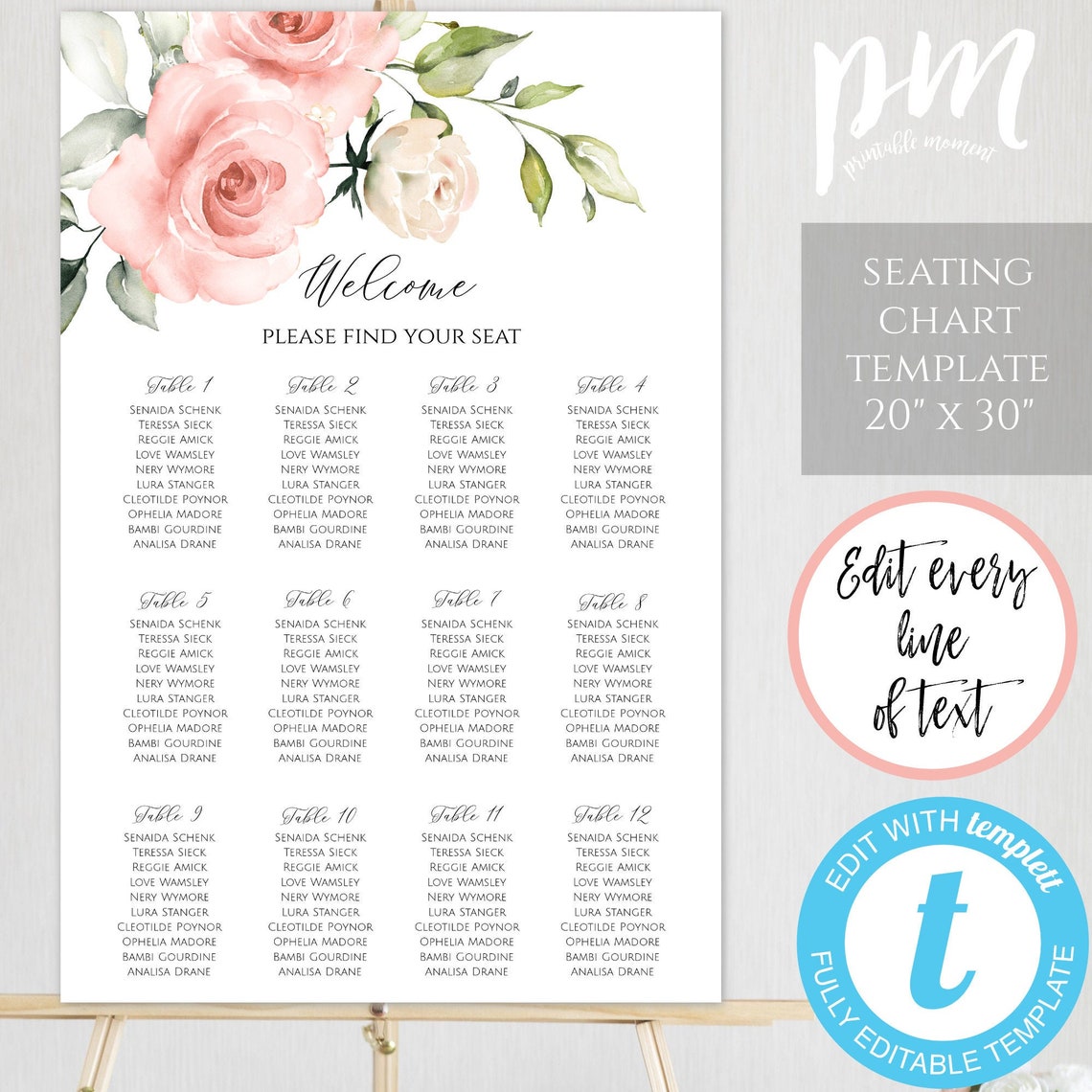 Printable Seating Chart Template Girl Baptism Seating Sign - Etsy