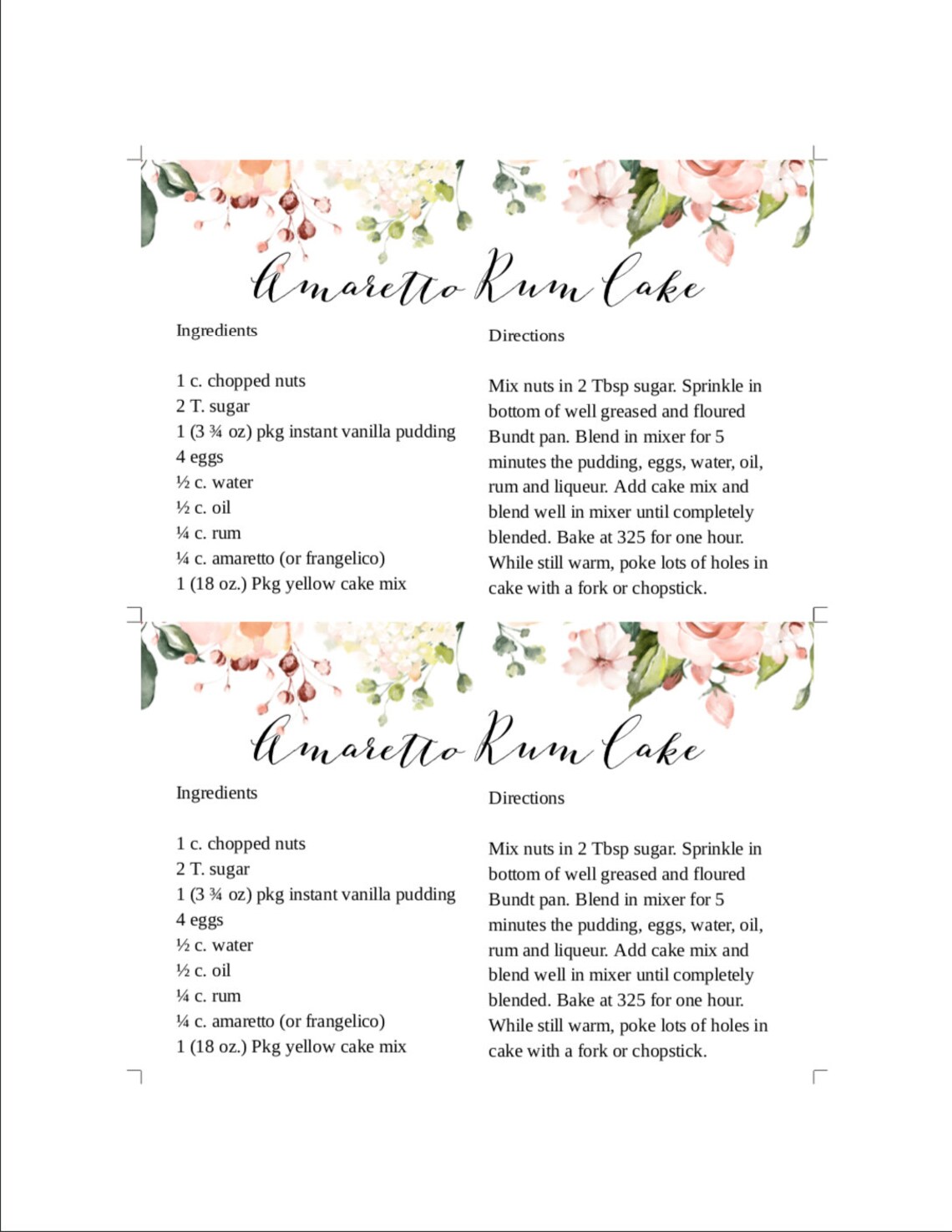 Floral Recipe Card Template Forget Me Not Recipe Card | Etsy