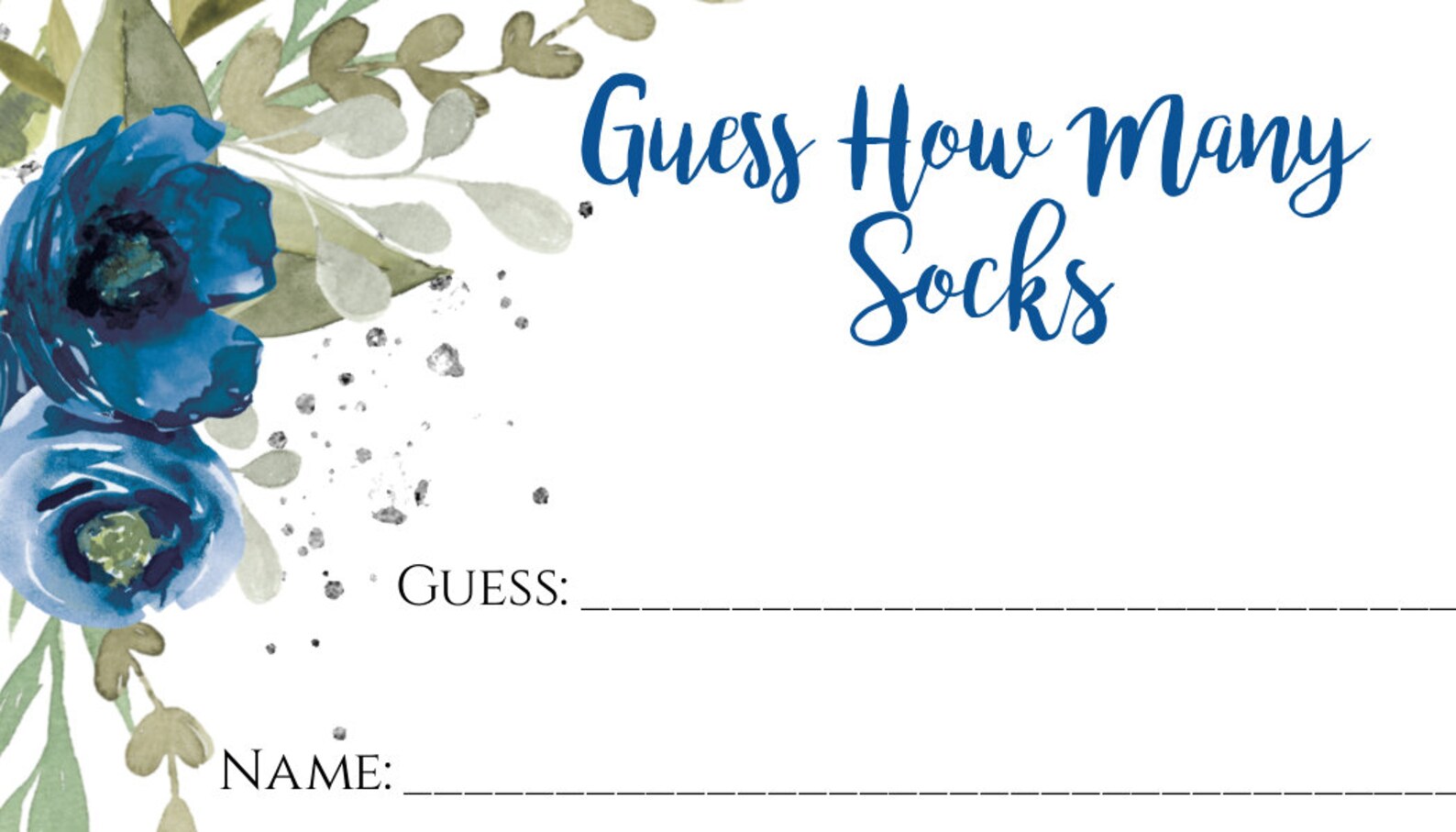 Guess How Many Socks Sign Cards Templates Blue Floral - Etsy