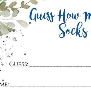 Guess How Many Socks Sign + Cards Templates, Blue Floral, 4" X 6 ...