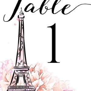 PARIS Table Numbers Template, Eiffel Tower Table Number, Pink Floral ...
