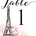 PARIS Table Numbers Template, Eiffel Tower Table Number, Pink Floral ...