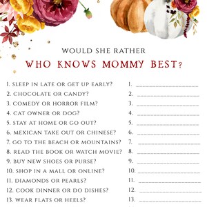 Fall Pumpkin Would You Rather Game Template, Who Knows Mommy Best Game ...