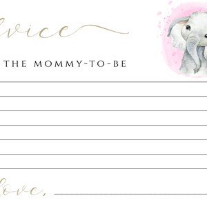 Pink Elephant Baby Shower Keepsakes, Wishes for Baby Advice for Mommy ...