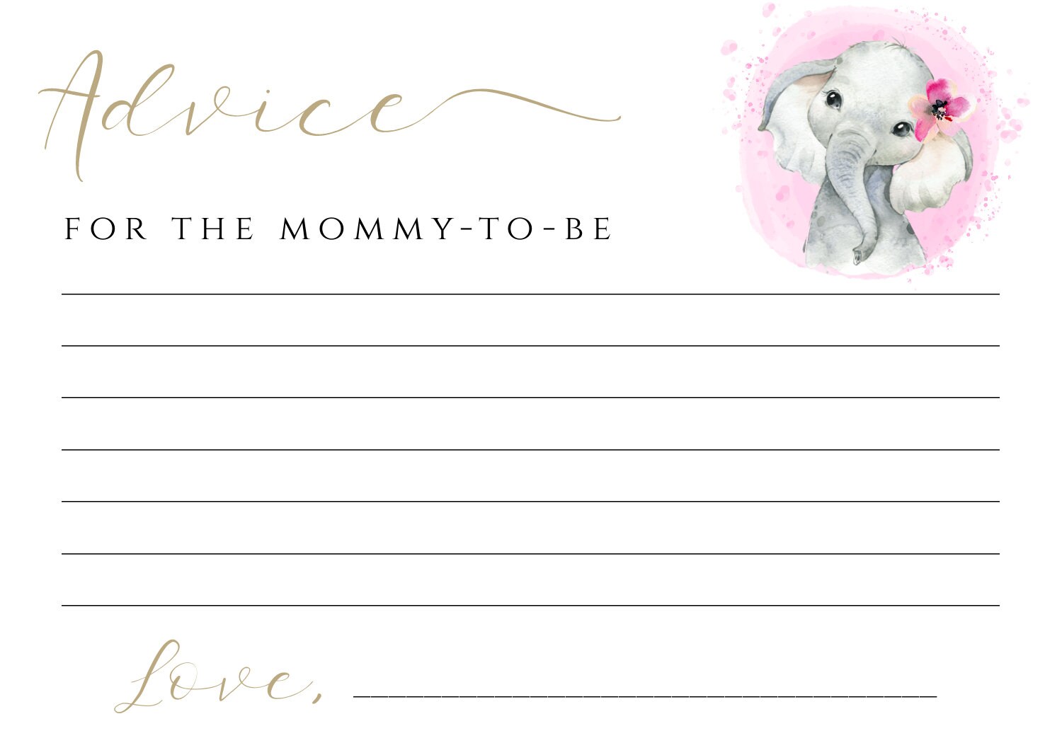 Pink Elephant Baby Shower Keepsakes Wishes for Baby Advice | Etsy