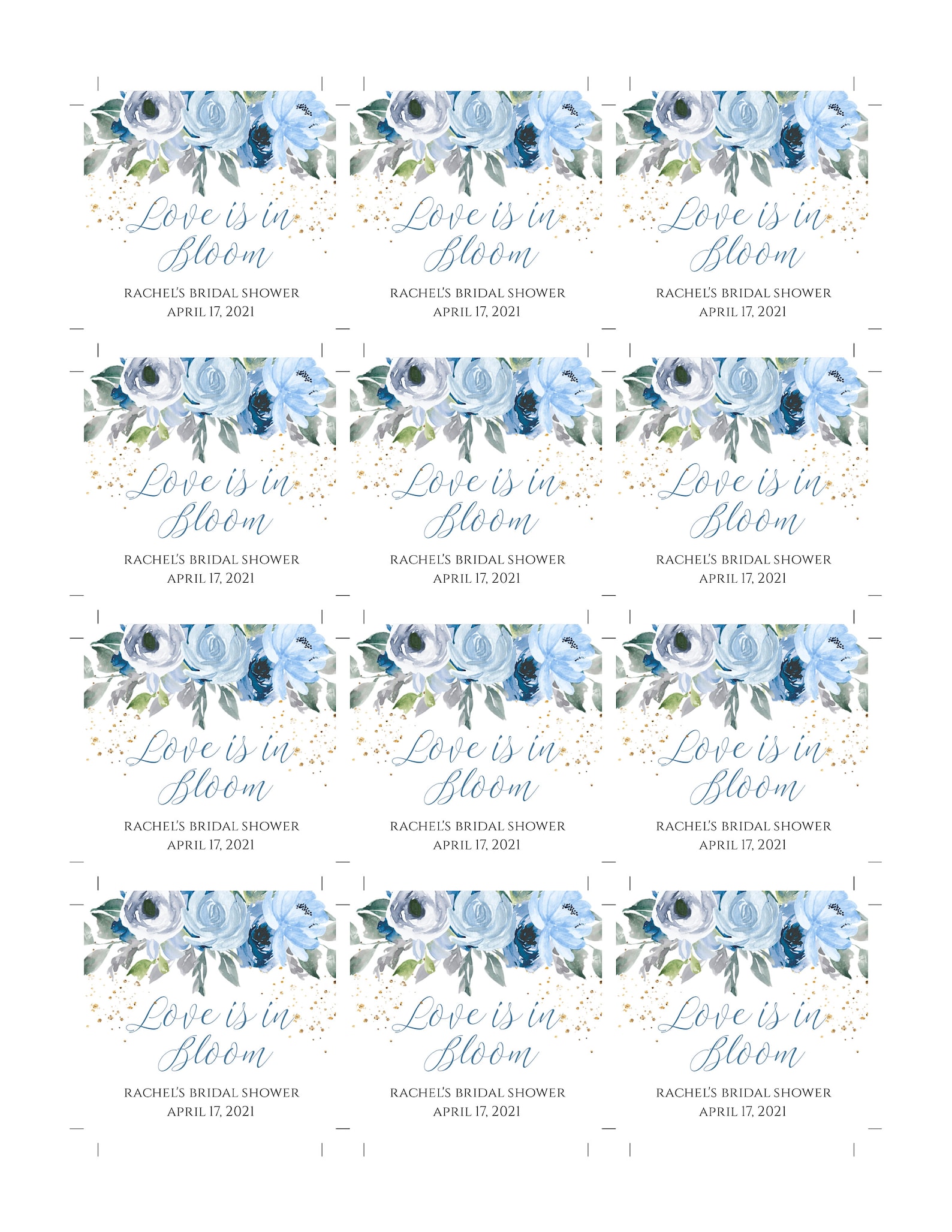 Blue Floral Love is in Bloom Favor Tags Template Set, Thank You Tag for ...