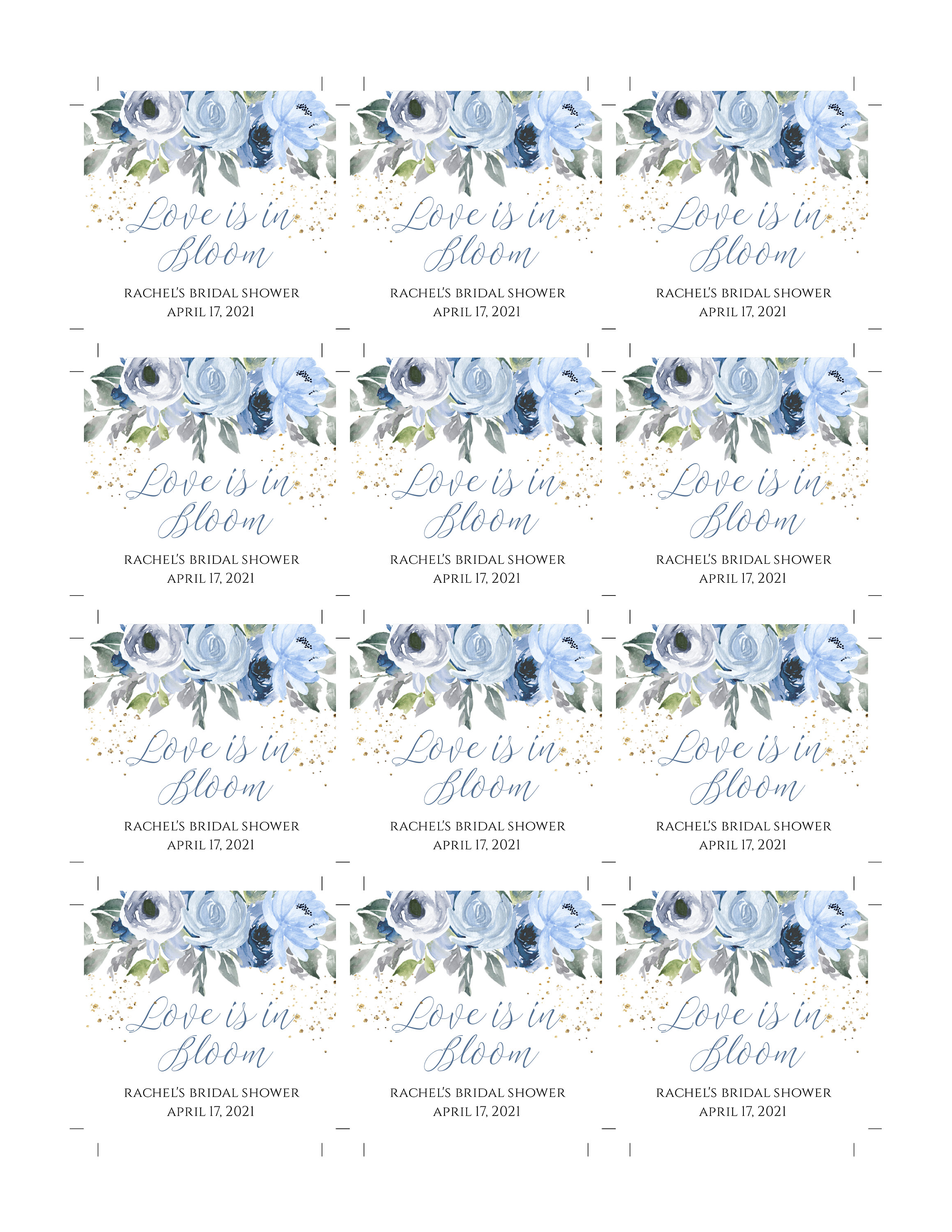 Blue Floral Love is in Bloom Favor Tags Template Set, Thank You Tag for ...