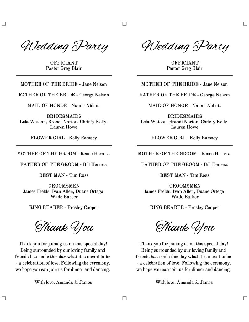 Mr & Mrs Printable Wedding Program Template Black White | Etsy