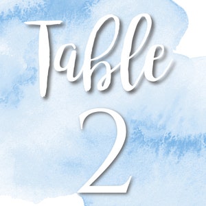 Light Blue Watercolor Table Number Template, Wedding Number Card ...