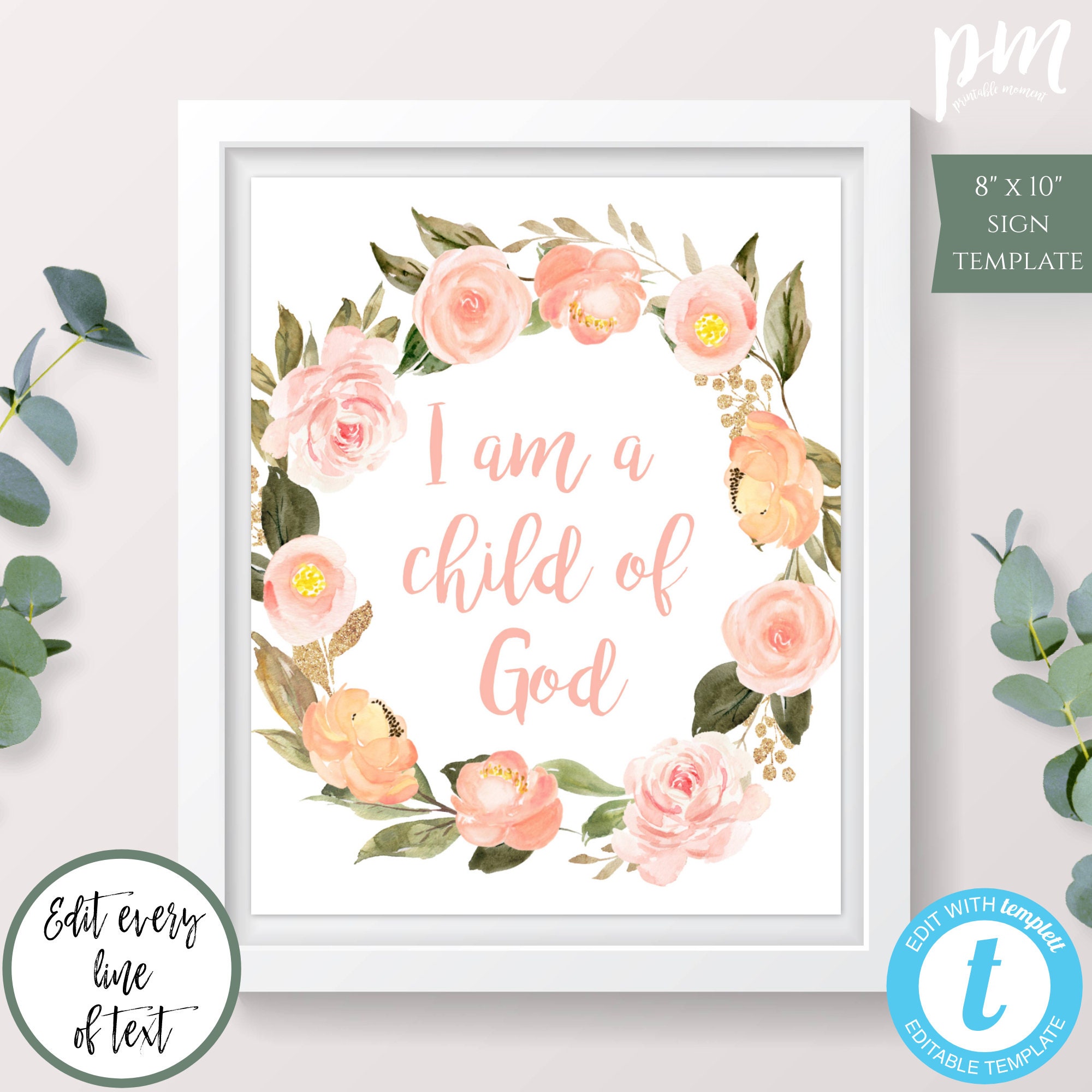 I Am a Child of God Sign Template for Baptism, 8x10 Printable Baptism ...