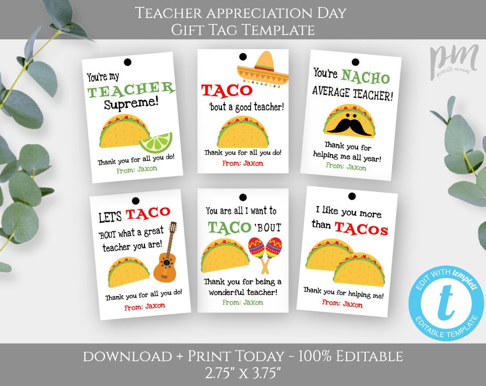 Teacher Appreciation Gift Tag Template, Favor Tag for End of the Year ...