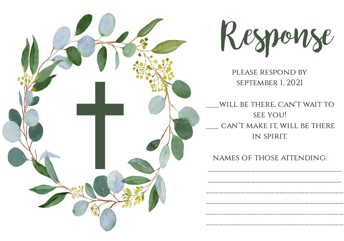 Greenery Baptism Response Card, Eucalyptus Baptism RSVP, Printable ...