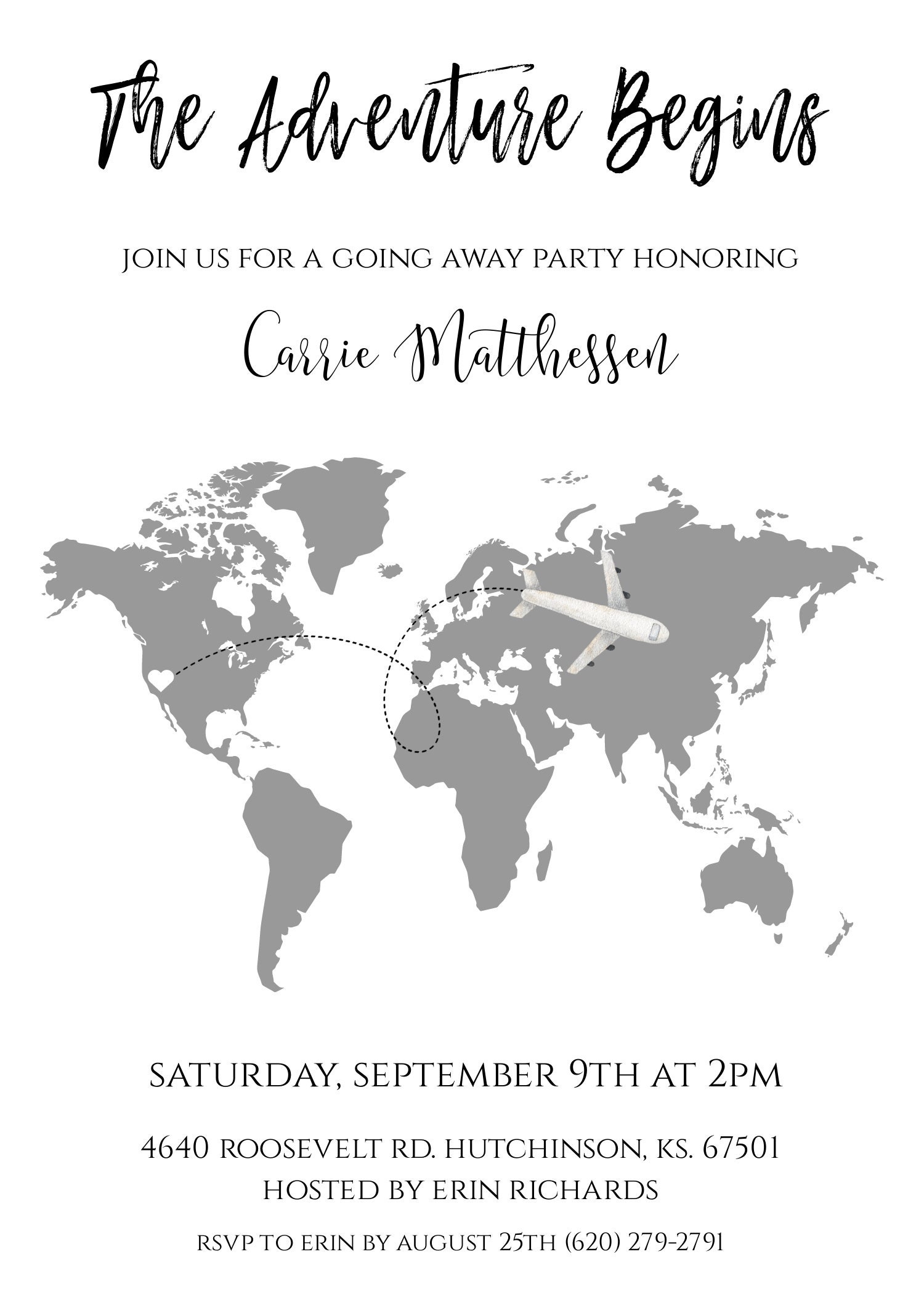 World Map Invitation Template Going Away Party Invite | Etsy