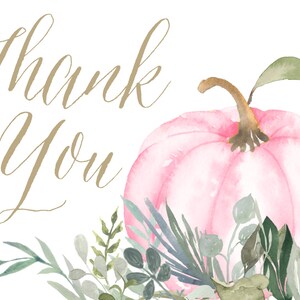 Pink Pumpkin Folding Thank You Card Template, Fall Baby Shower Thank ...