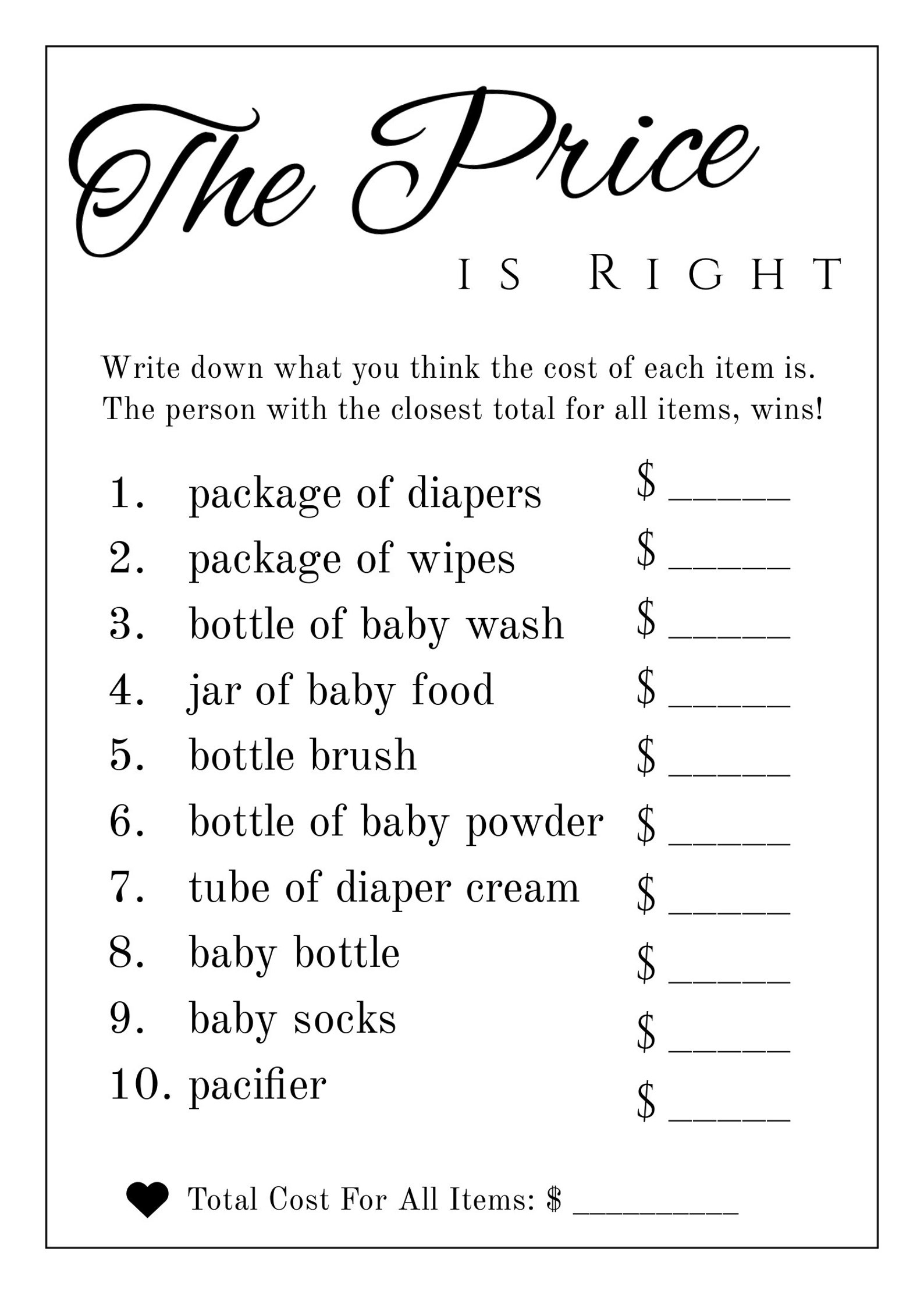 The Price is Right Baby Shower Game Template Printable Game - Etsy