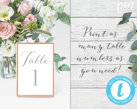 Silver Table Number Template Wedding Printable Editable - Etsy