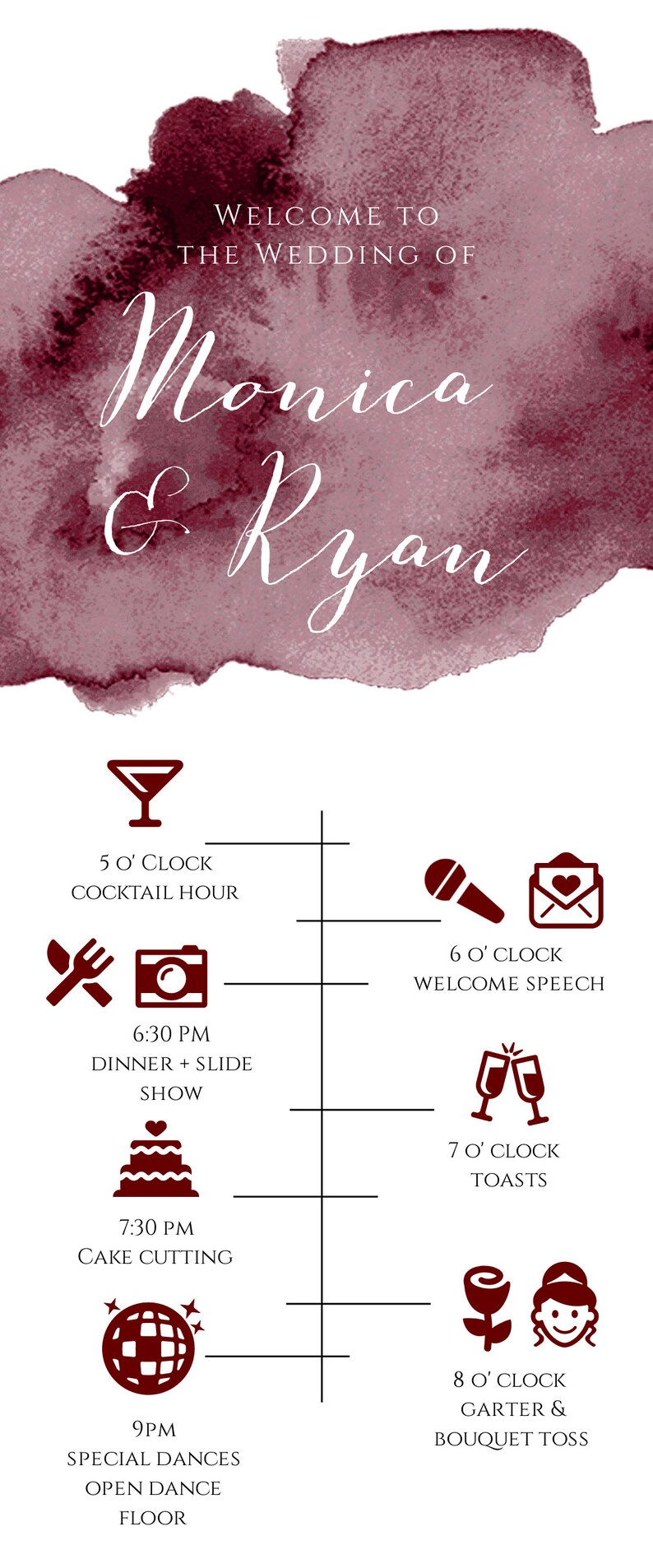 Burgundy Wedding Itinerary Template Download Printable | Etsy