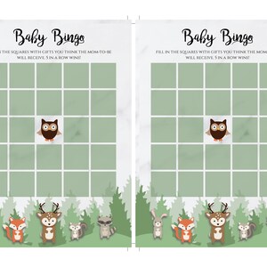 Baby Shower Bingo Game, Woodland Baby Shower Games, Baby Shower ...