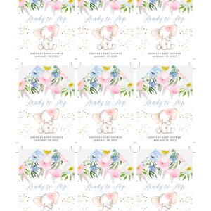 Pink + Blue Floral Elephant Thank You Favor Tag Template, Ready to Pop ...