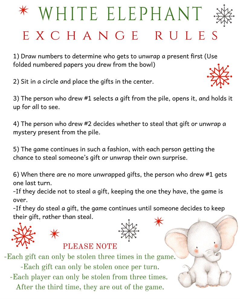 White Elephant Gift Exchange Party Template Set, Gift Exchange ...