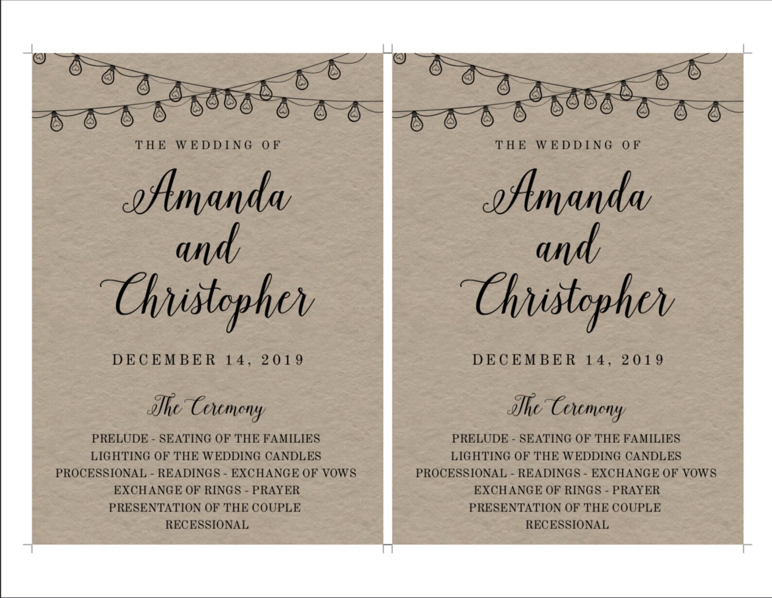 Rustic Wedding Ceremony Program Template With String Lights - Etsy