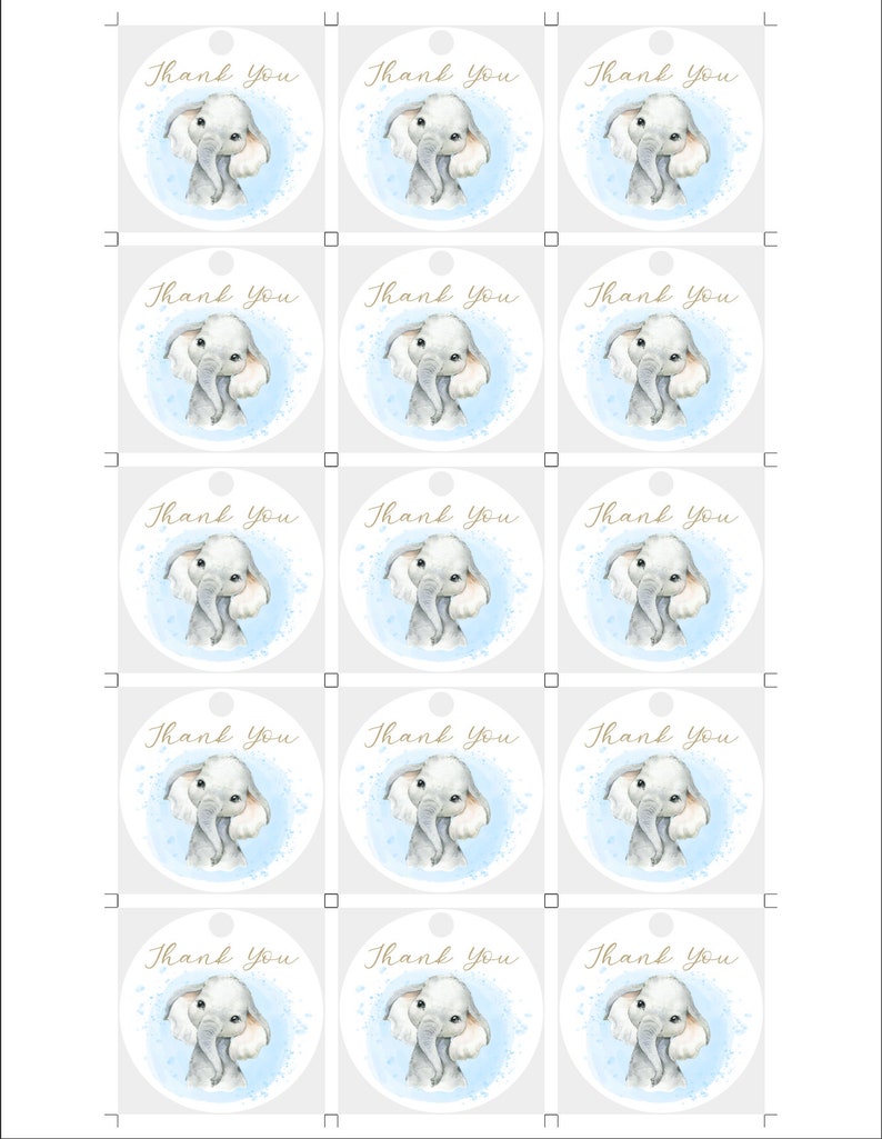Blue Elephant Thank You Favor Tag Template, Boy Baby Shower Gift Tag ...