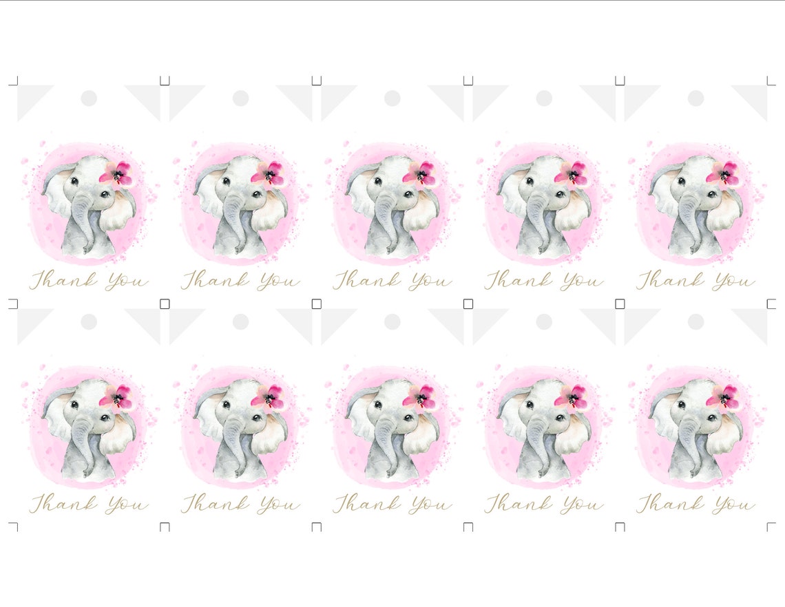 Pink Elephant Thank You Favor Tag Template Girl Baby Shower | Etsy