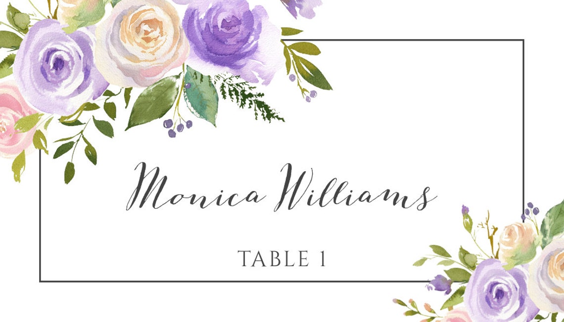 Lilac Folding Place Card Template Printable Lavender Place - Etsy