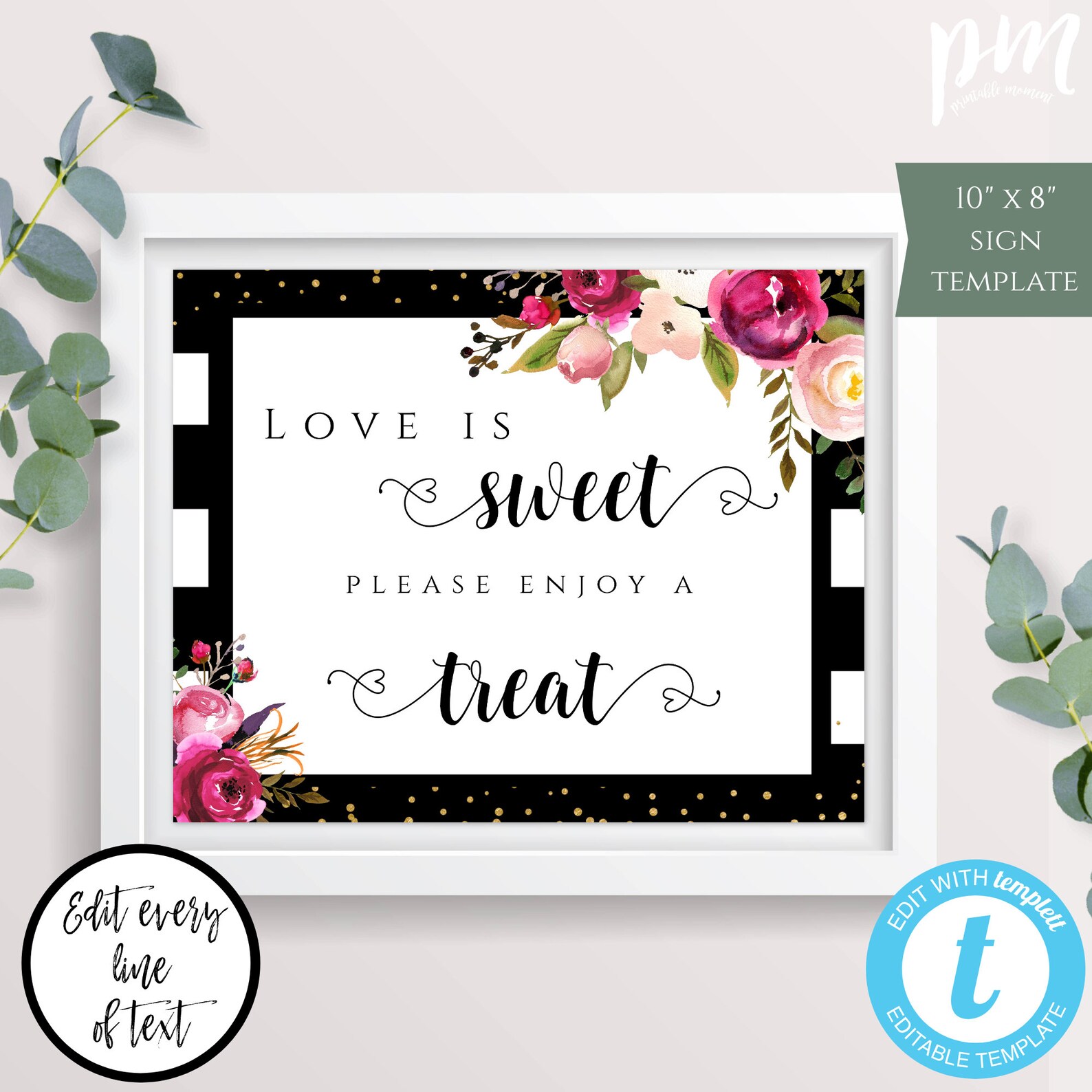 Love is Sweet Please Enjoy a Treat Bridal Shower Sign Template, Pink ...