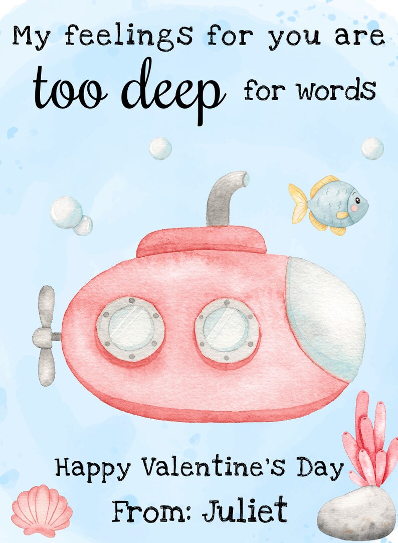 Ocean Valentines Day Card Template, Beach Valentines Cards for Kids ...