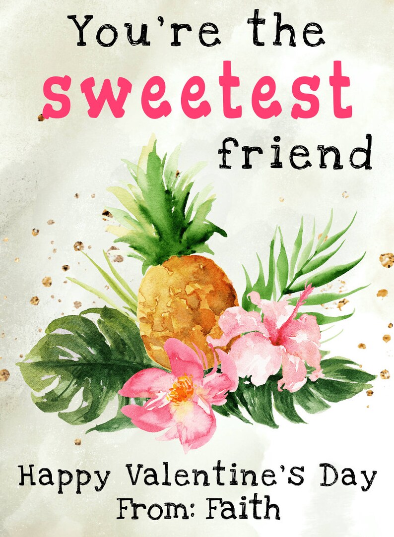 Pineapple Valentines Cards for Kids Tropical Valentines Cards | Etsy