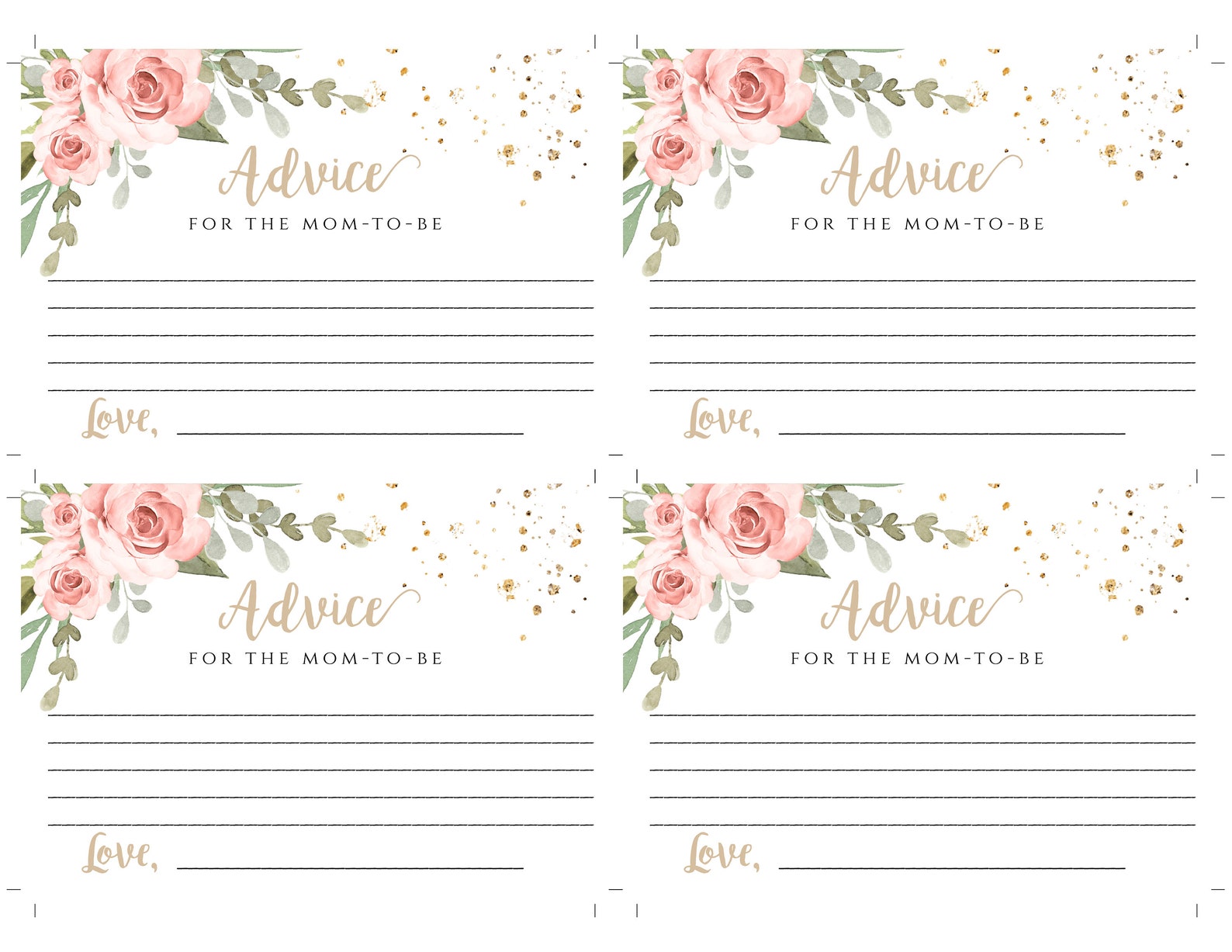 Advice for Mom Card Template for Baby Shower Pink Floral | Etsy
