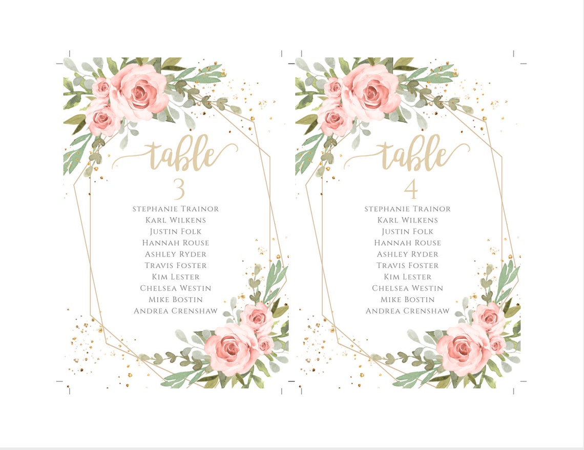 Printable Pink Floral Seating Chart 4 x 6 Card | Etsy