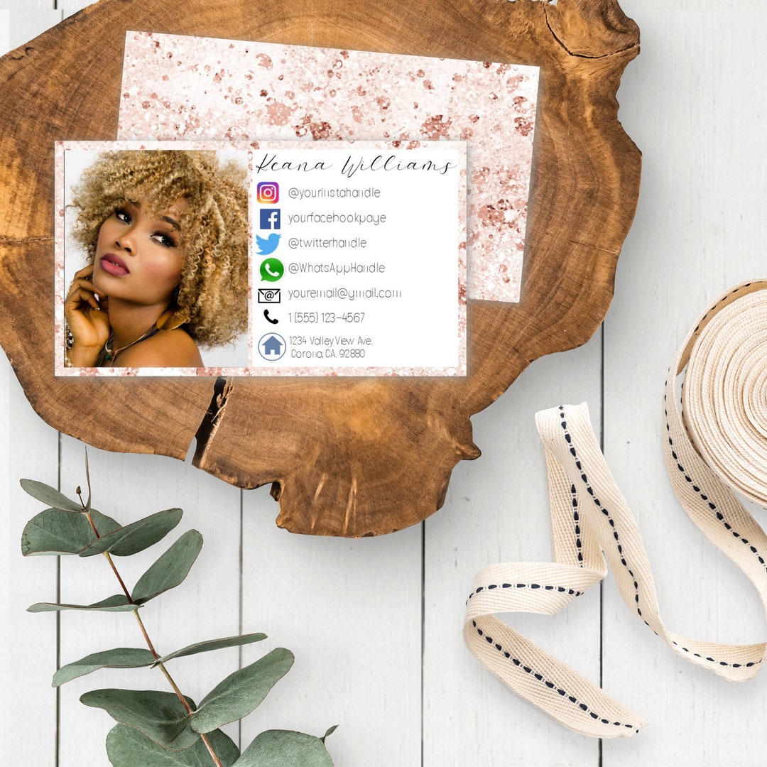 Contact Card Template, Business Card Template, Rose Gold Glitter ...