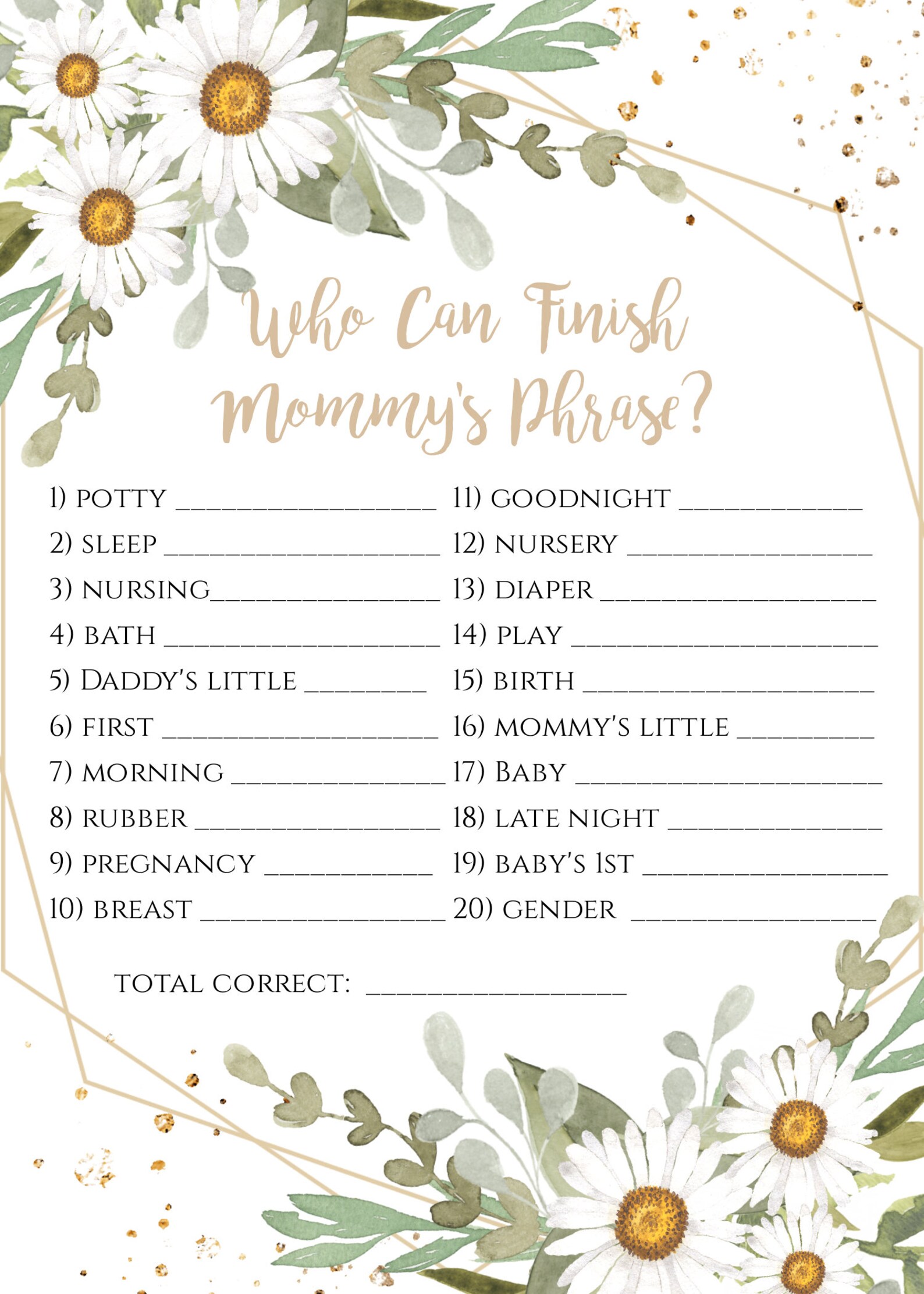 Daisy Baby Shower Game Template Set Daisy Shower Gender - Etsy