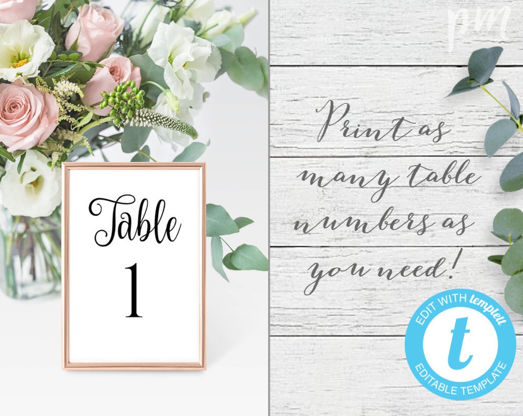 Script Wedding Table Number Template, Printable Table Number Cards ...